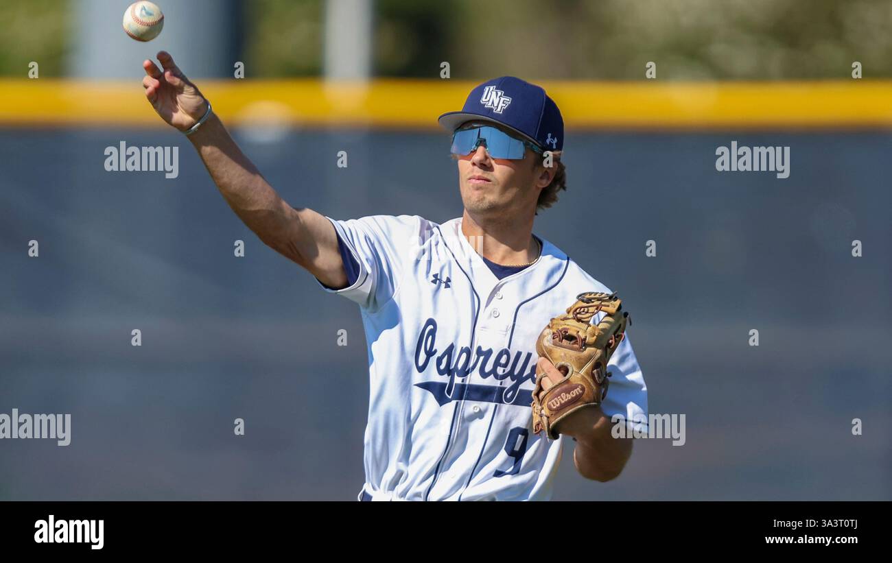 North Florida infielder Finn Howell (9) warms up before an NCAA ...