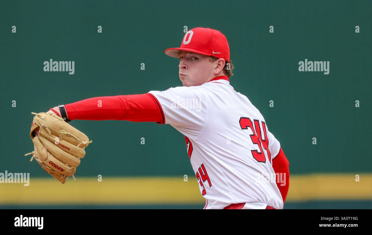 Ohio State pitcher Chase Herrell (34) in action during an NCAA baseball ...