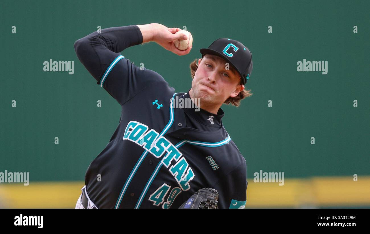 Coastal Carolina pitcher Ryan Lynch (49) in action during an NCAA ...