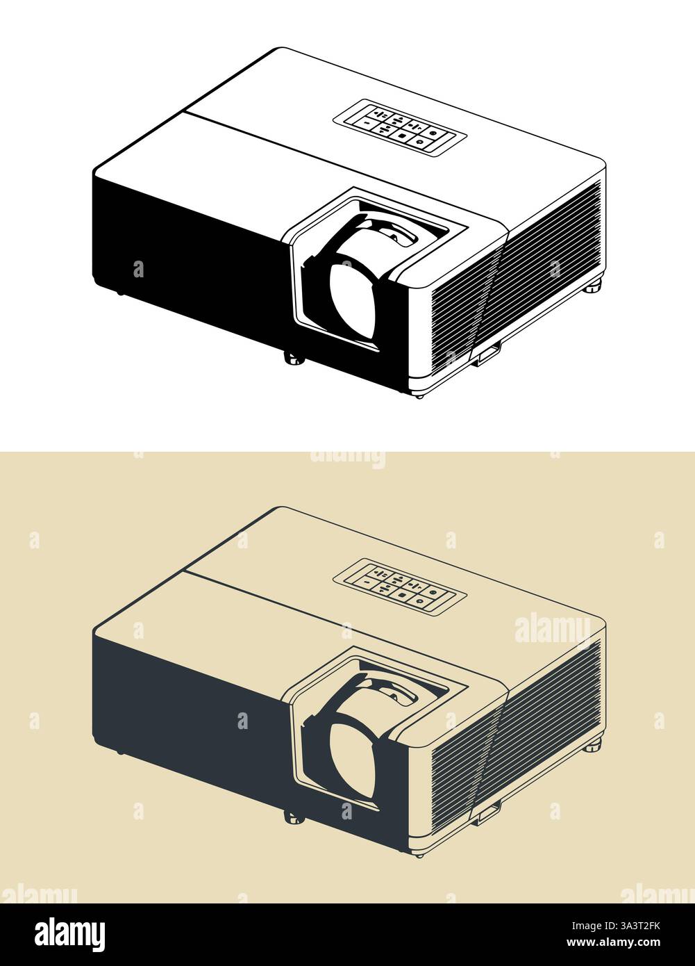 Stylized vector illustrations of a modern multimedia projector Stock ...