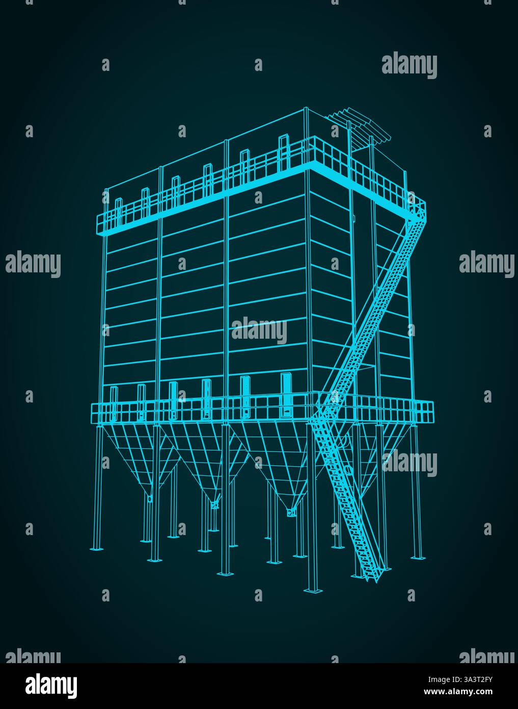 Stylized vector illustration of dust extraction system blueprint Stock ...