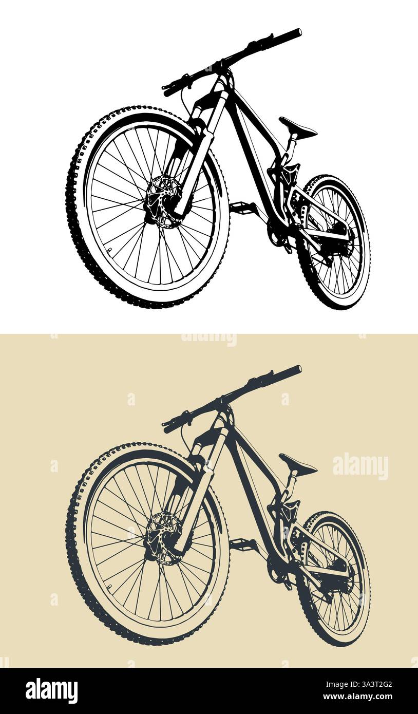 Stylized vector illustrations of a freeride mountain bicycle Stock ...