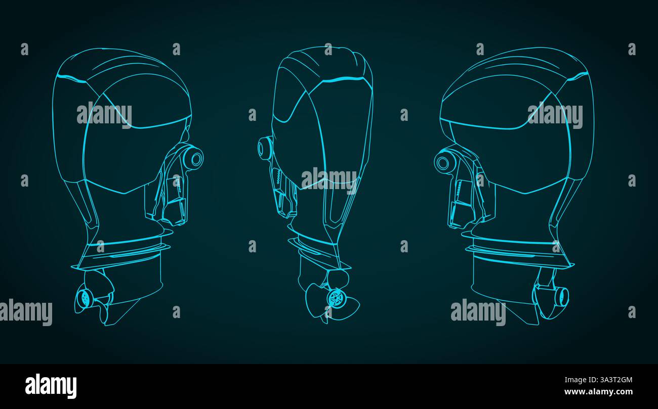 Stylized vector illustrations of a powerful outboard motor Stock Vector ...