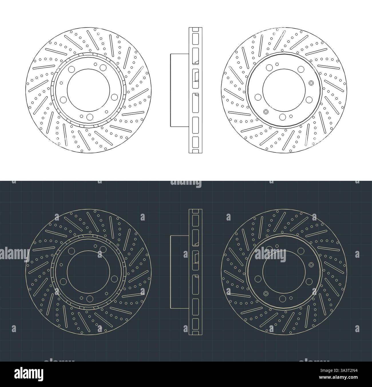 Stylized vector illustrations of a heavy duty brake disc drawings Stock ...