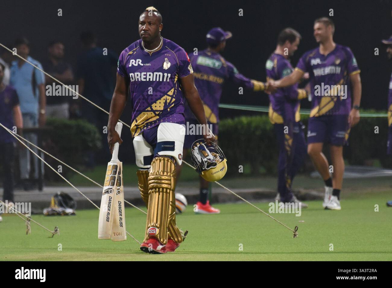 Kolkata, India. 17th Mar, 2025. Kolkata Knight Rider's Andre Russell as ...