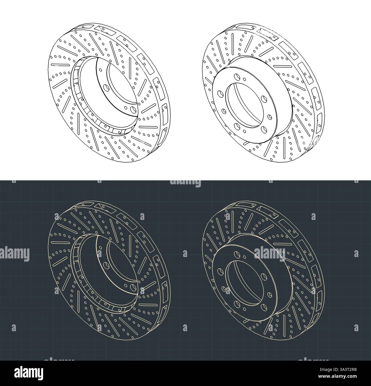 Stylized vector illustrations of a heavy duty brake disc isometric ...