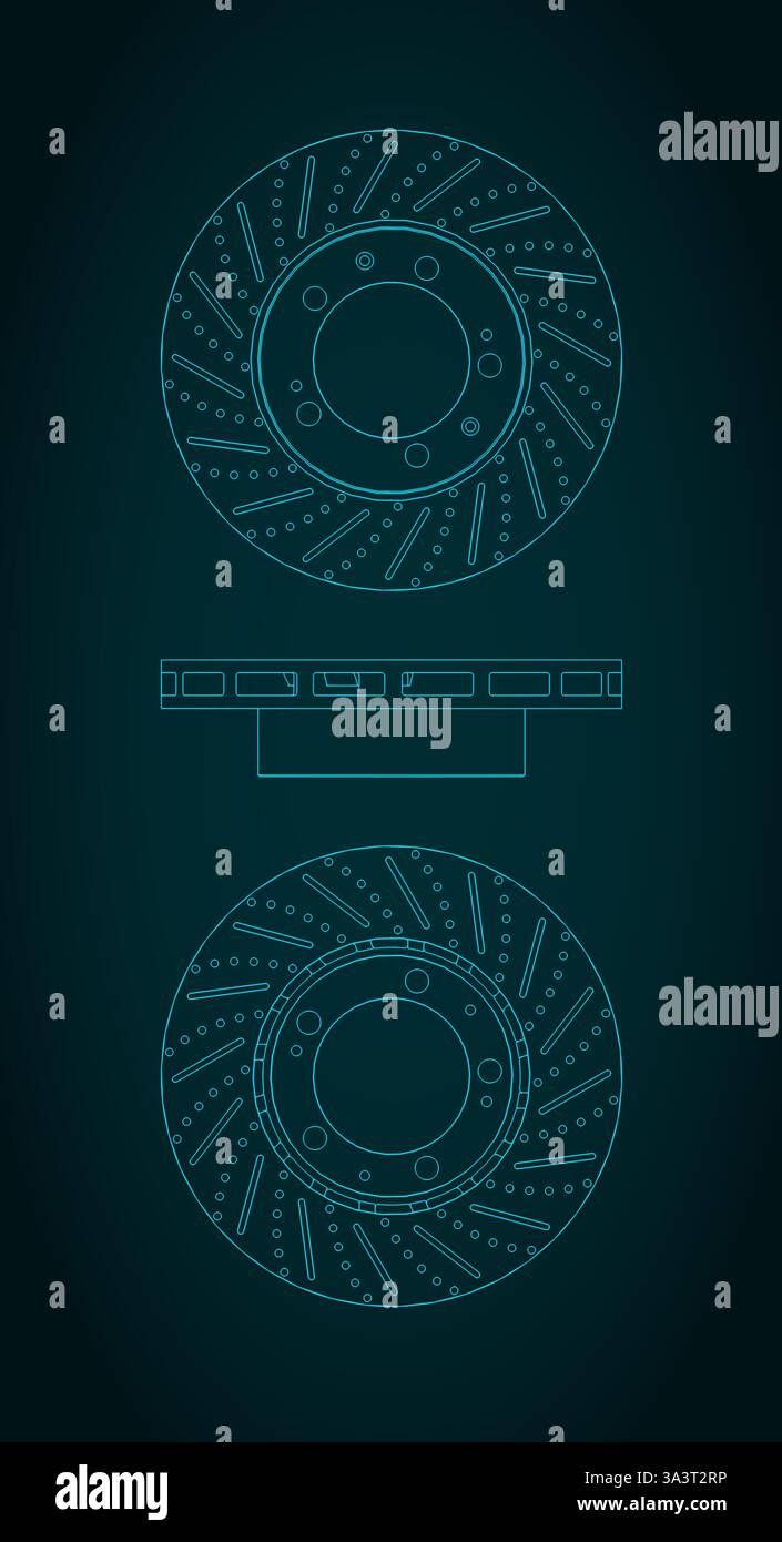 Stylized vector illustration of a heavy duty brake disc blueprints ...