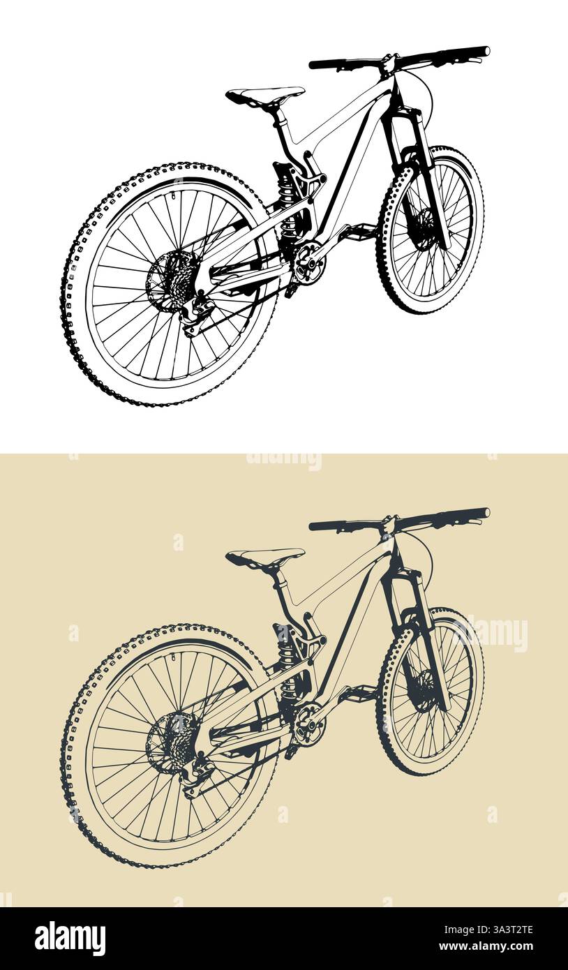 Stylized vector illustrations of a freeride mountain bicycle Stock ...