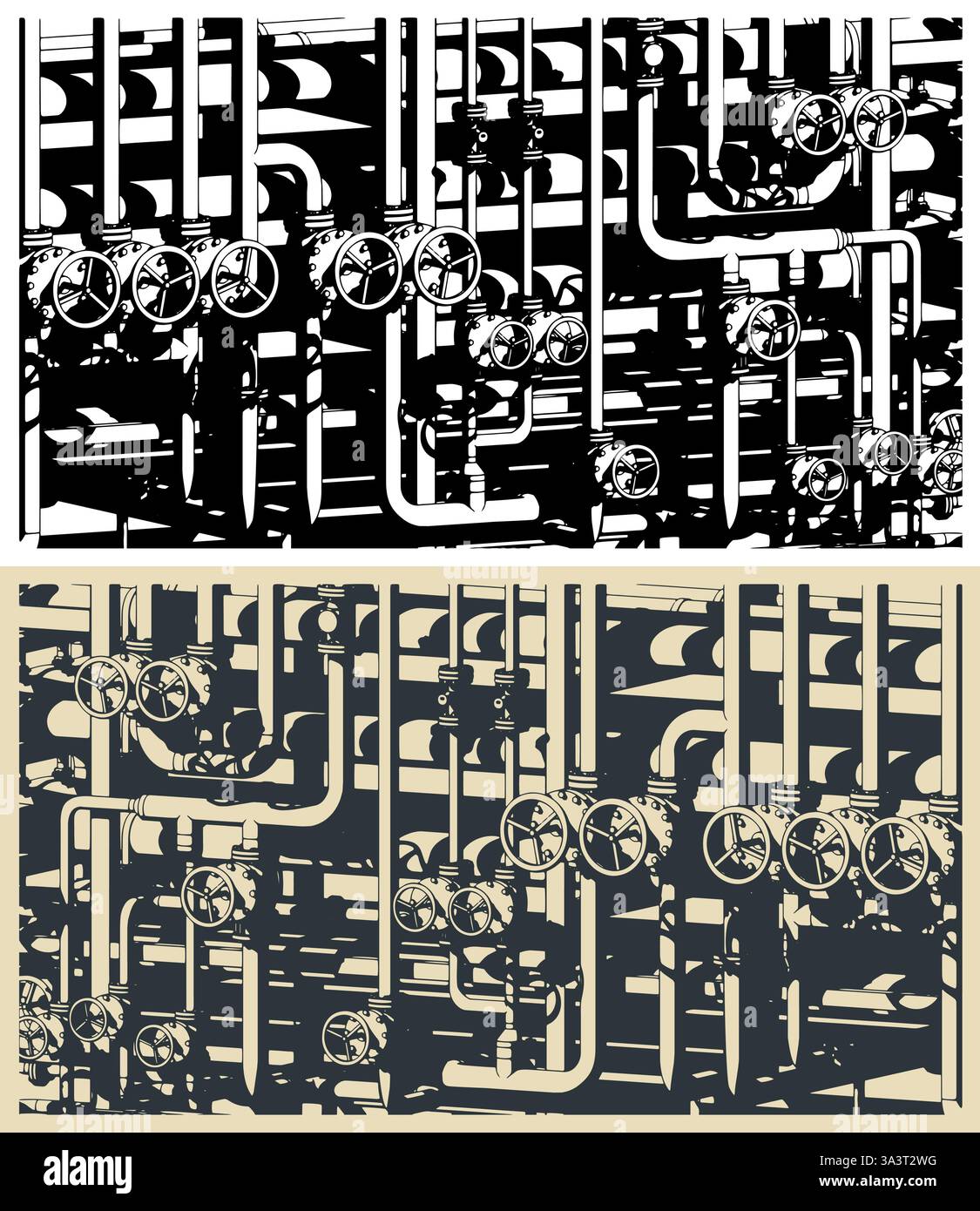 Stylized vector illustrations of industrial valves and pipes Stock ...