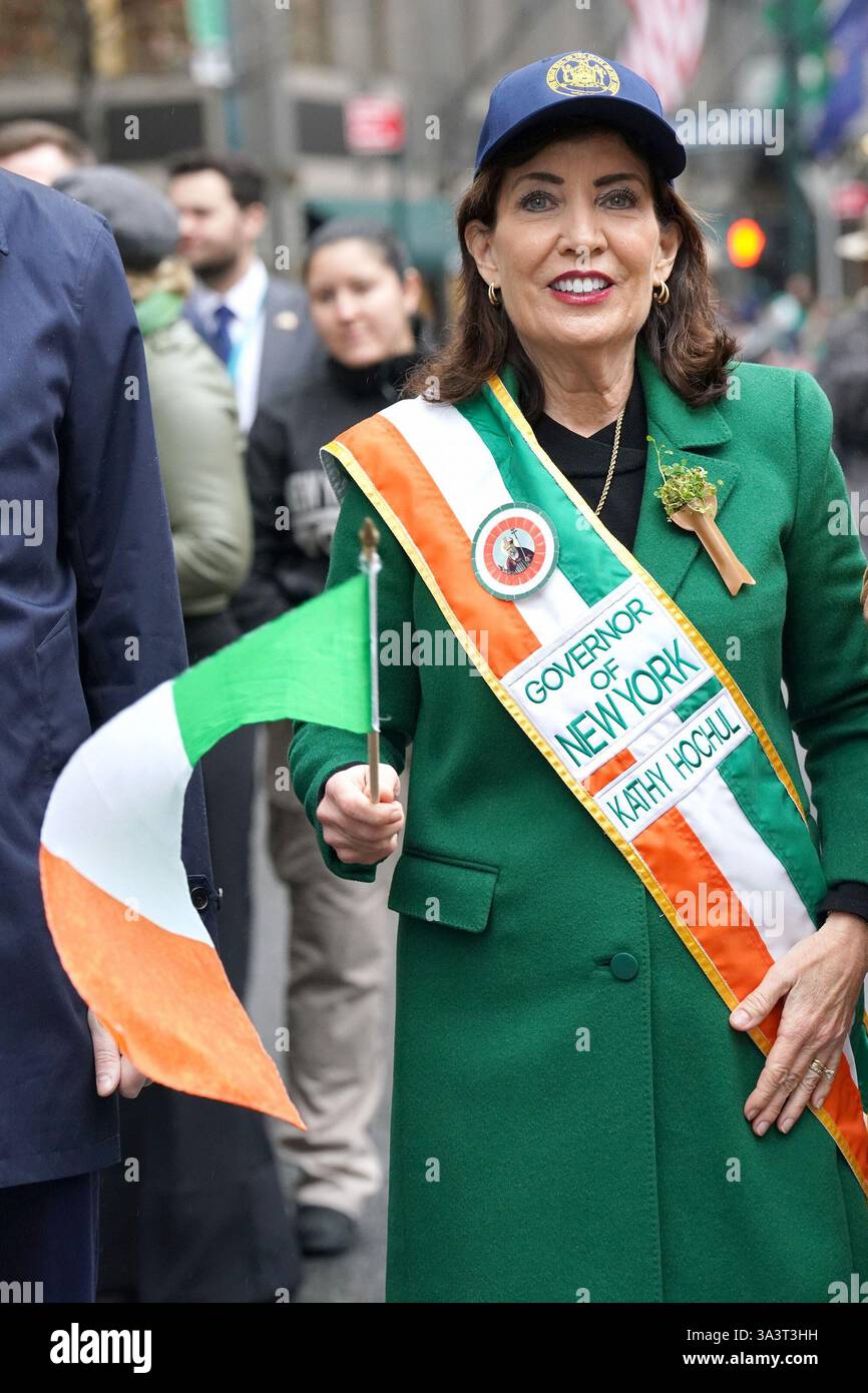 Ny. 17th Mar, 2025. Kathy Hochul out and about for 264th St. Patrick's ...