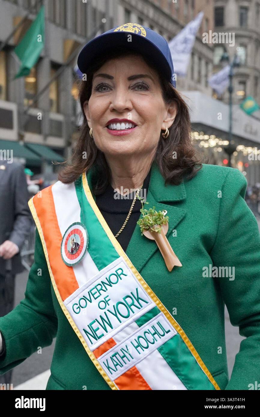 Ny. 17th Mar, 2025. Kathy Hochul out and about for 264th St. Patrick's ...