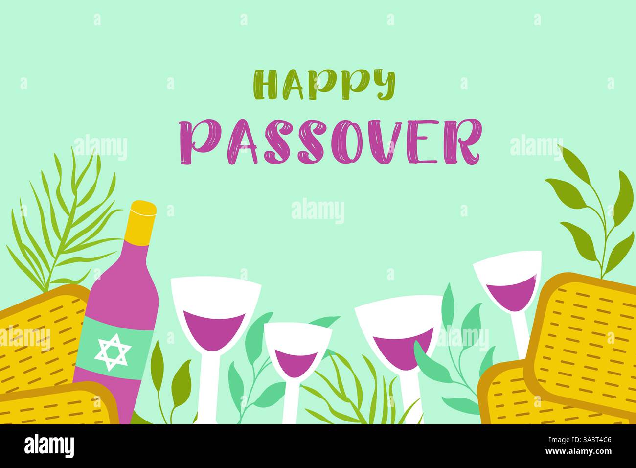 Happy Passover. Festive food ,wine, matzah for Pesach. Vector ...