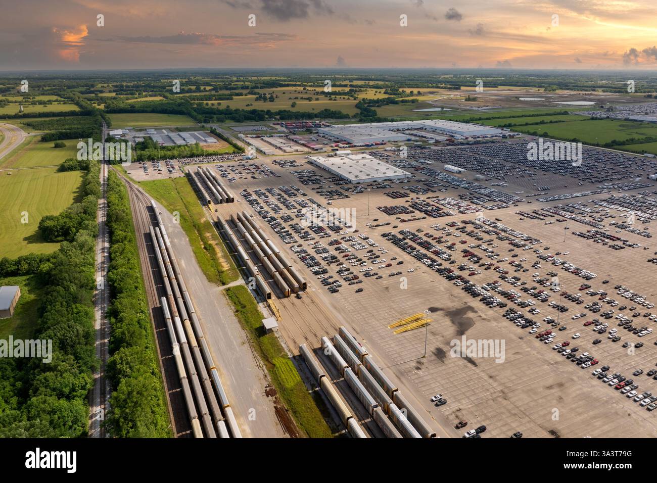 Automotive industry. Import or export of new cars by rail. Train auto ...