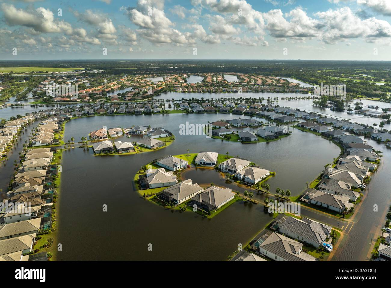 Flooded residential area with underwater houses from hurricane Debby ...