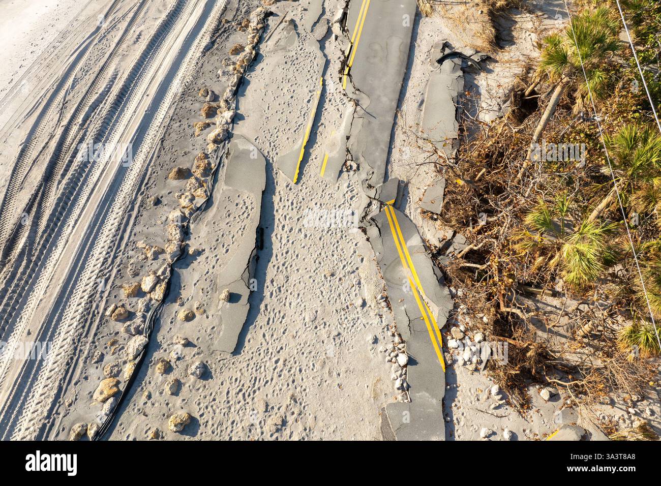 Destroyed Manasota Key road at Blind Pass Beach after Hurricane Milton ...