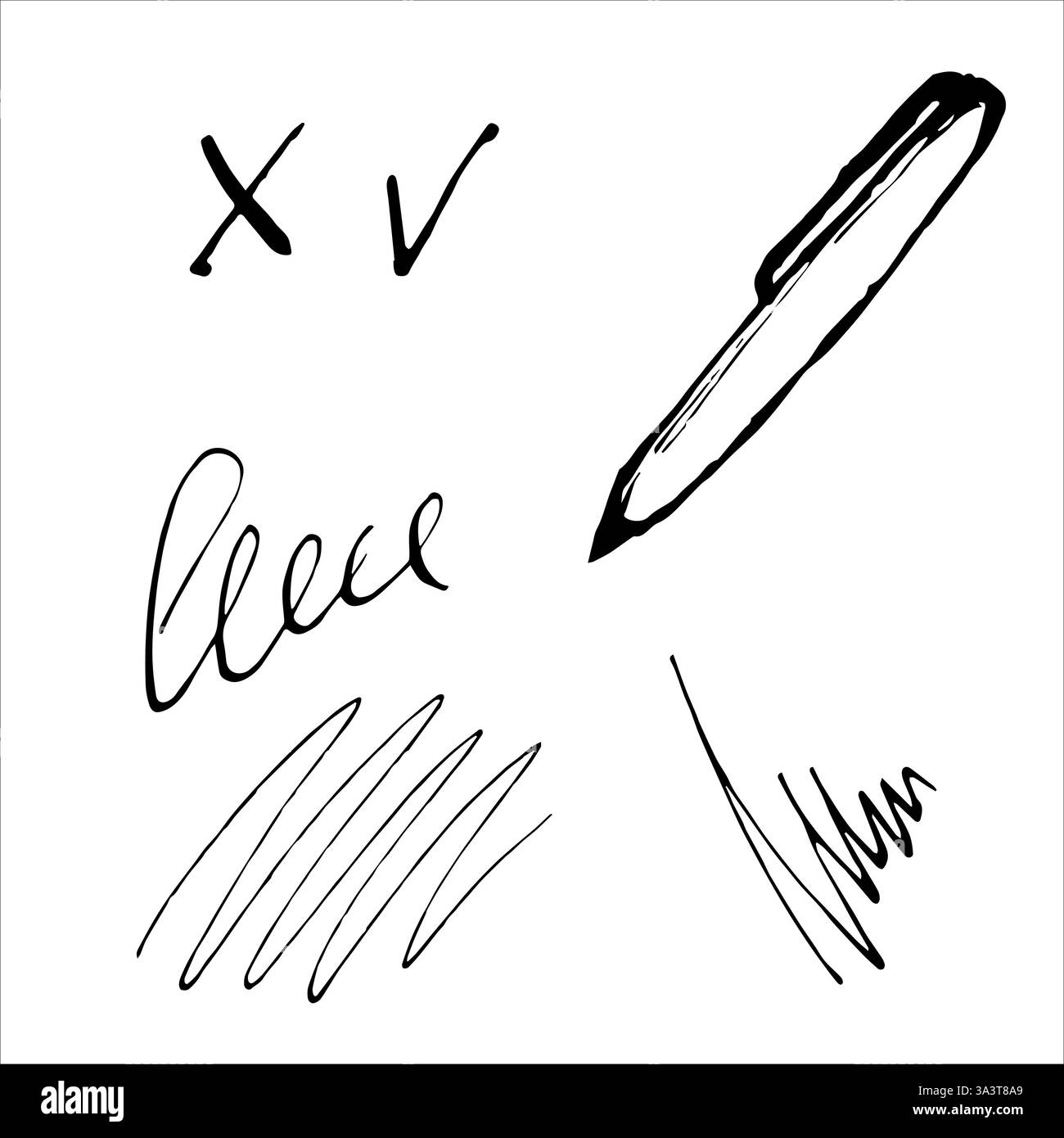 Writing ballpoint pen. Scribbles and sloppy handwriting painted by ...