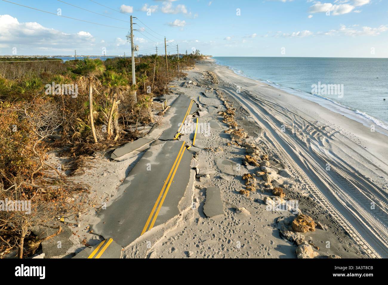 Oceanfront road erosion after hurricane Milton on Manasota Key in ...