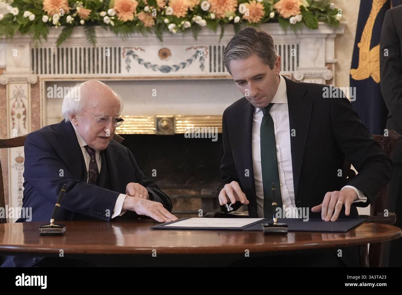 President Michael D Higgins and Taoiseach Simon Harris during the ...