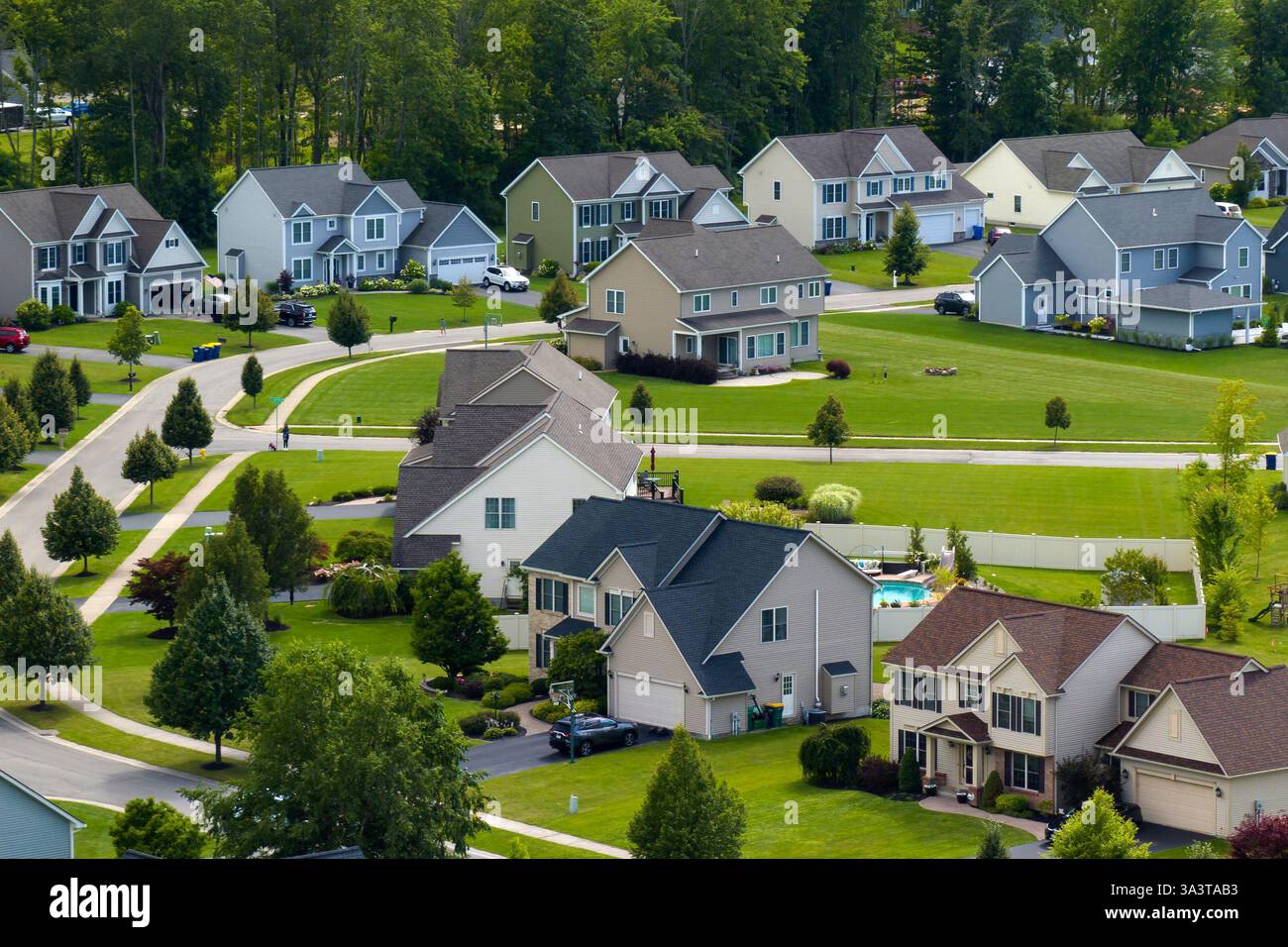 Low-density two story private homes in rural residential suburbs ...