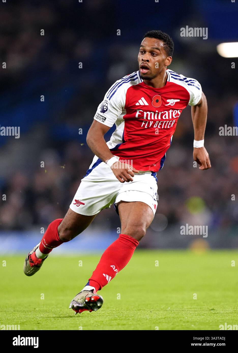 Arsenal’s Jurrien Timber during the Premier League match at Stamford ...