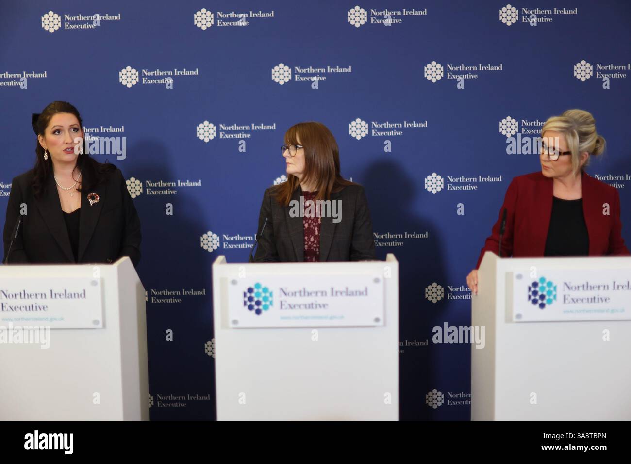 (left to right) Deputy First Minister of Northern Ireland Emma Little-Pengelly, Stormont Finance ...