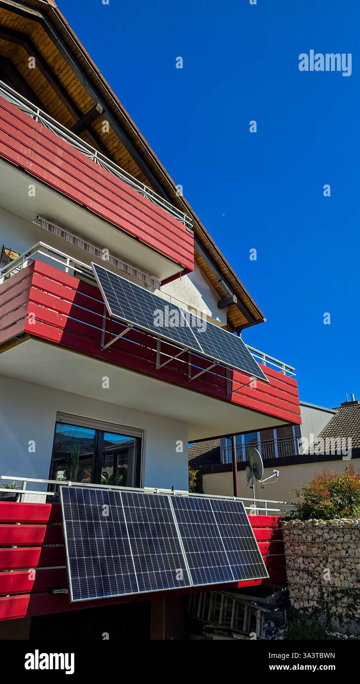 Two balcony solar system, fixed at an angle of 30 and 20 degrees on the ...