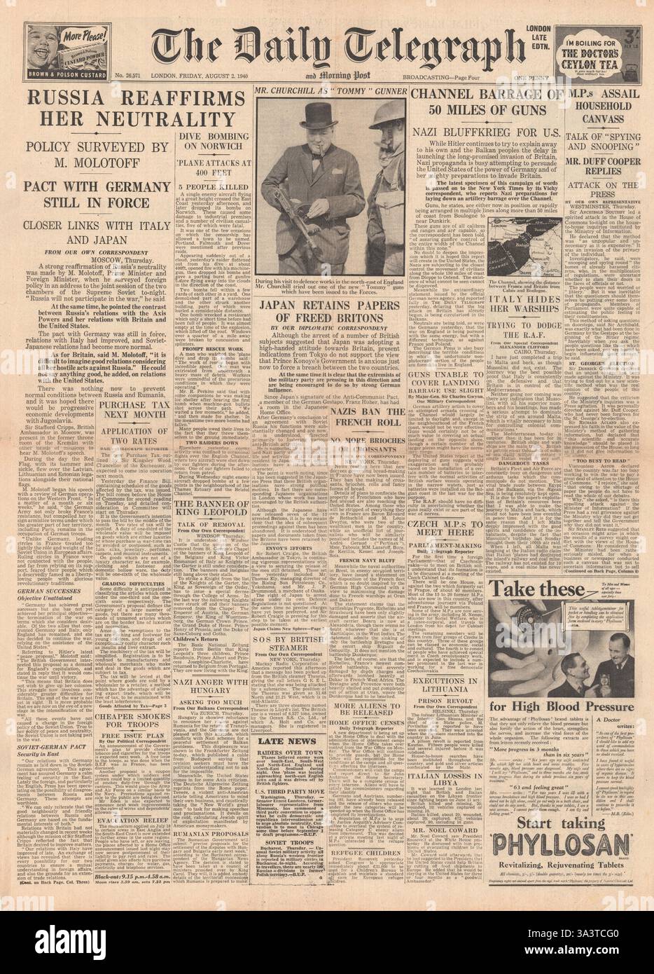 1940 daily telegraph russia reaffirms her neutrality hi-res stock ...
