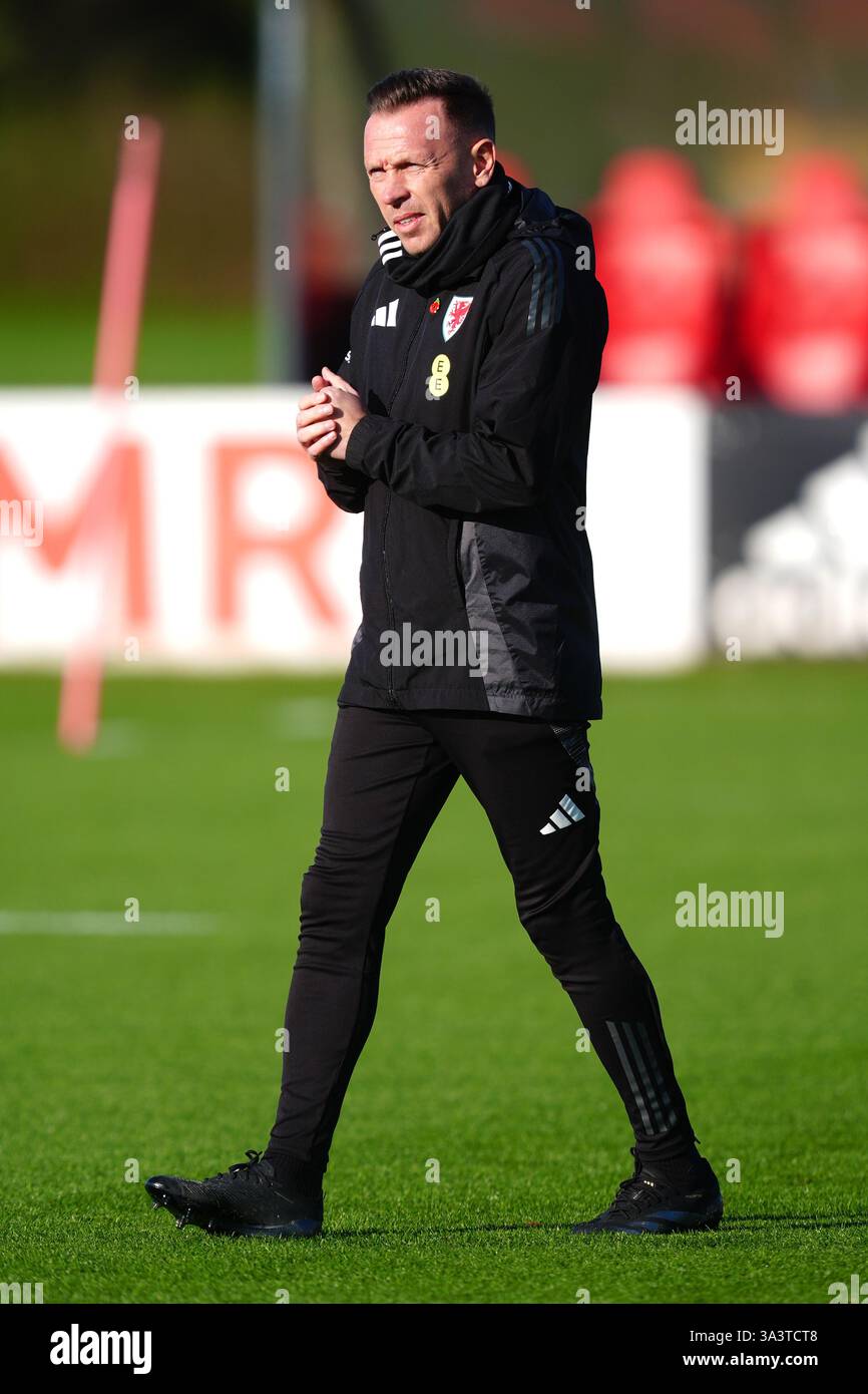 Wales head coach Craig Bellamy during a training session at the Vale ...