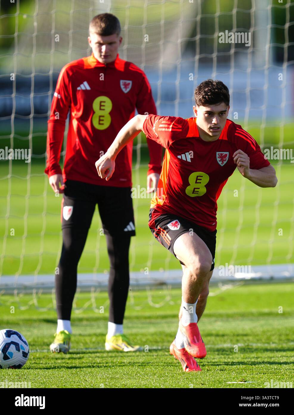 Wales' Daniel James (right) during a training session at the Vale ...