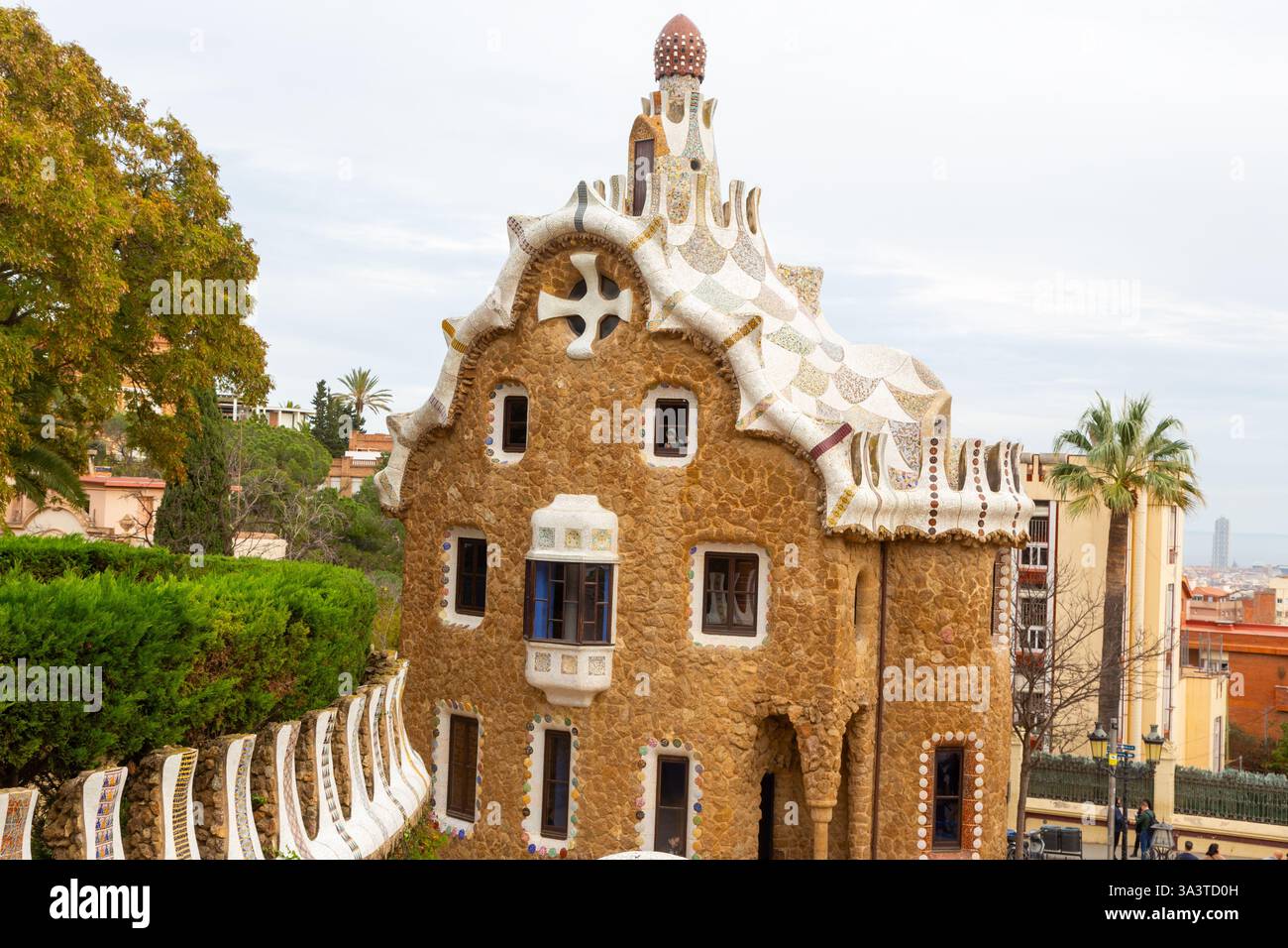 Porters Lodge Pavilion Tower Building, Historic Park Guell Entrance ...