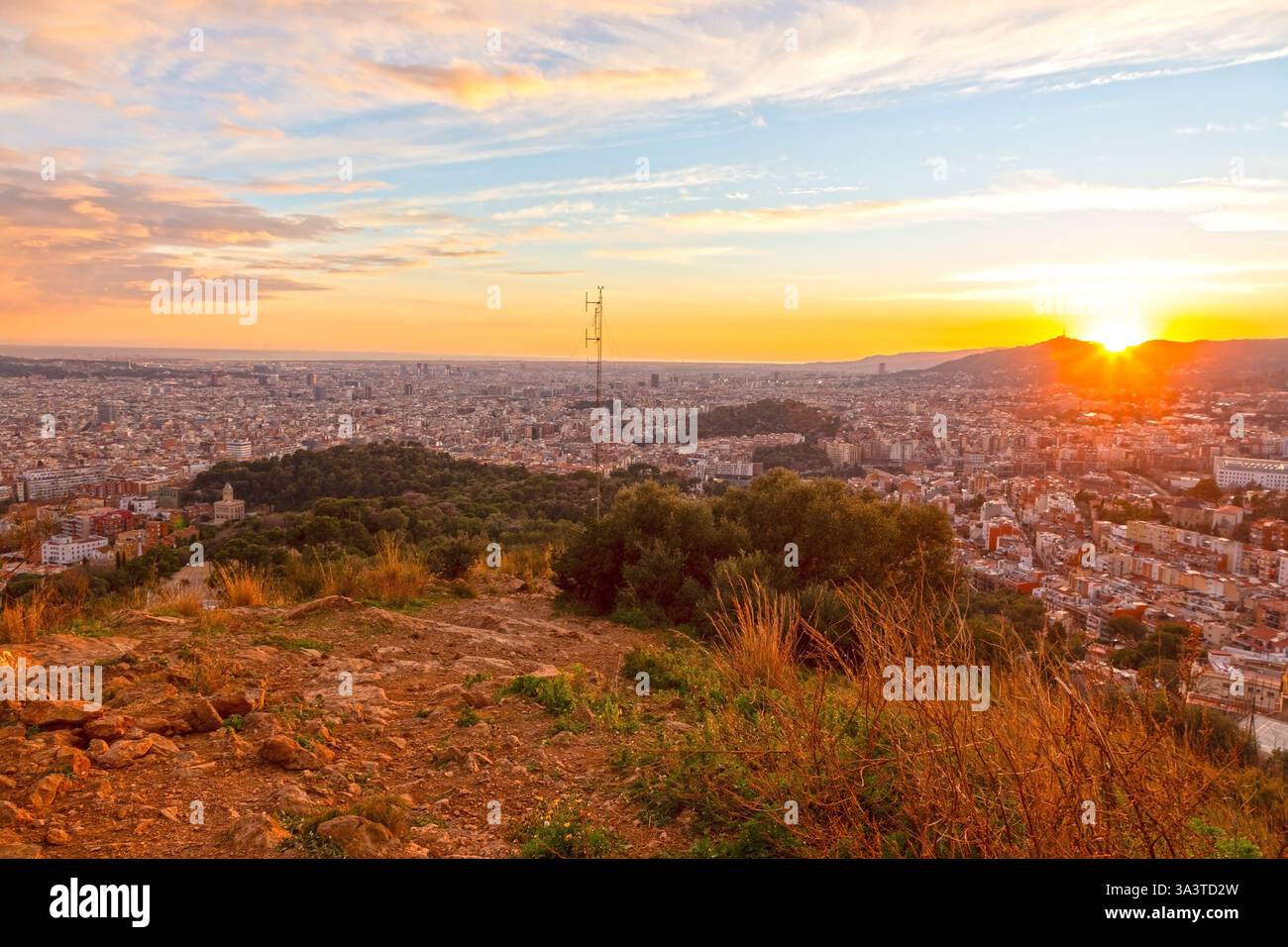 Scenic Aerial Barcelona Spain Skyline, Sunset Landscape Mediterranean ...