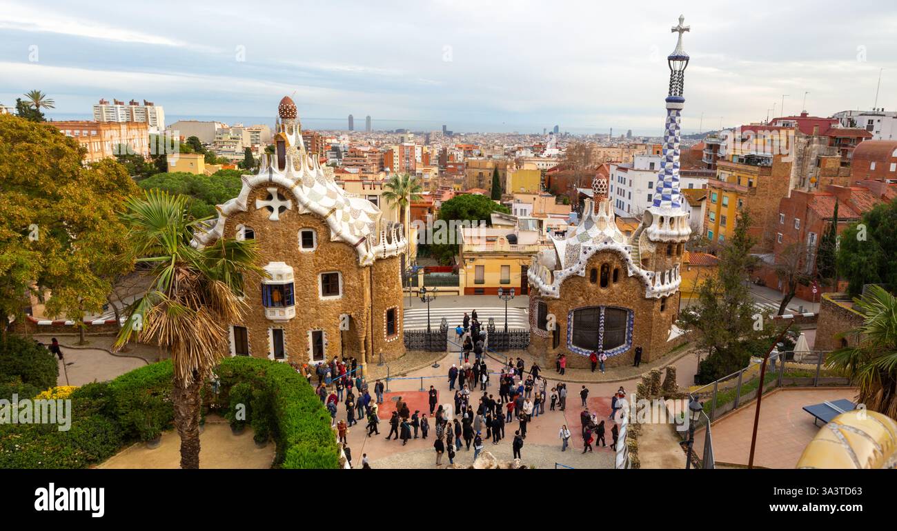 Porters Lodge Pavilion Tower Building, Historic Park Guell Entrance ...