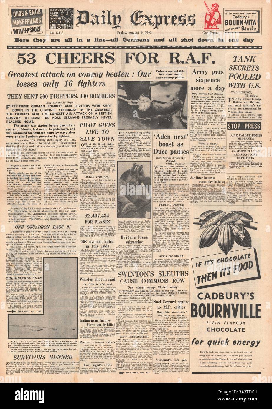1940 daily express raf and luftwaffe battles over english channel hi ...