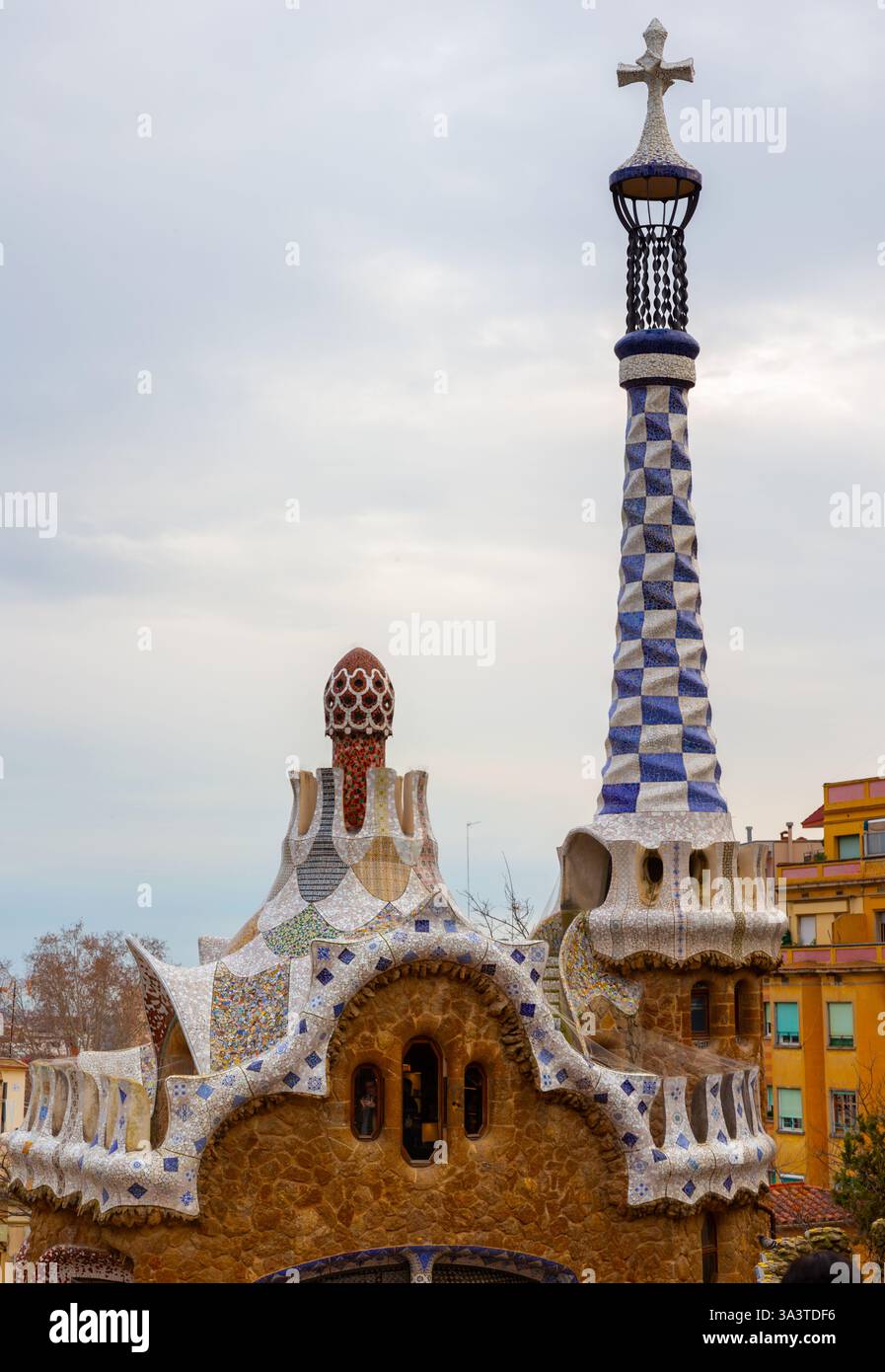 Porters Lodge Pavilion Tower Building, Historic Park Guell Entrance ...