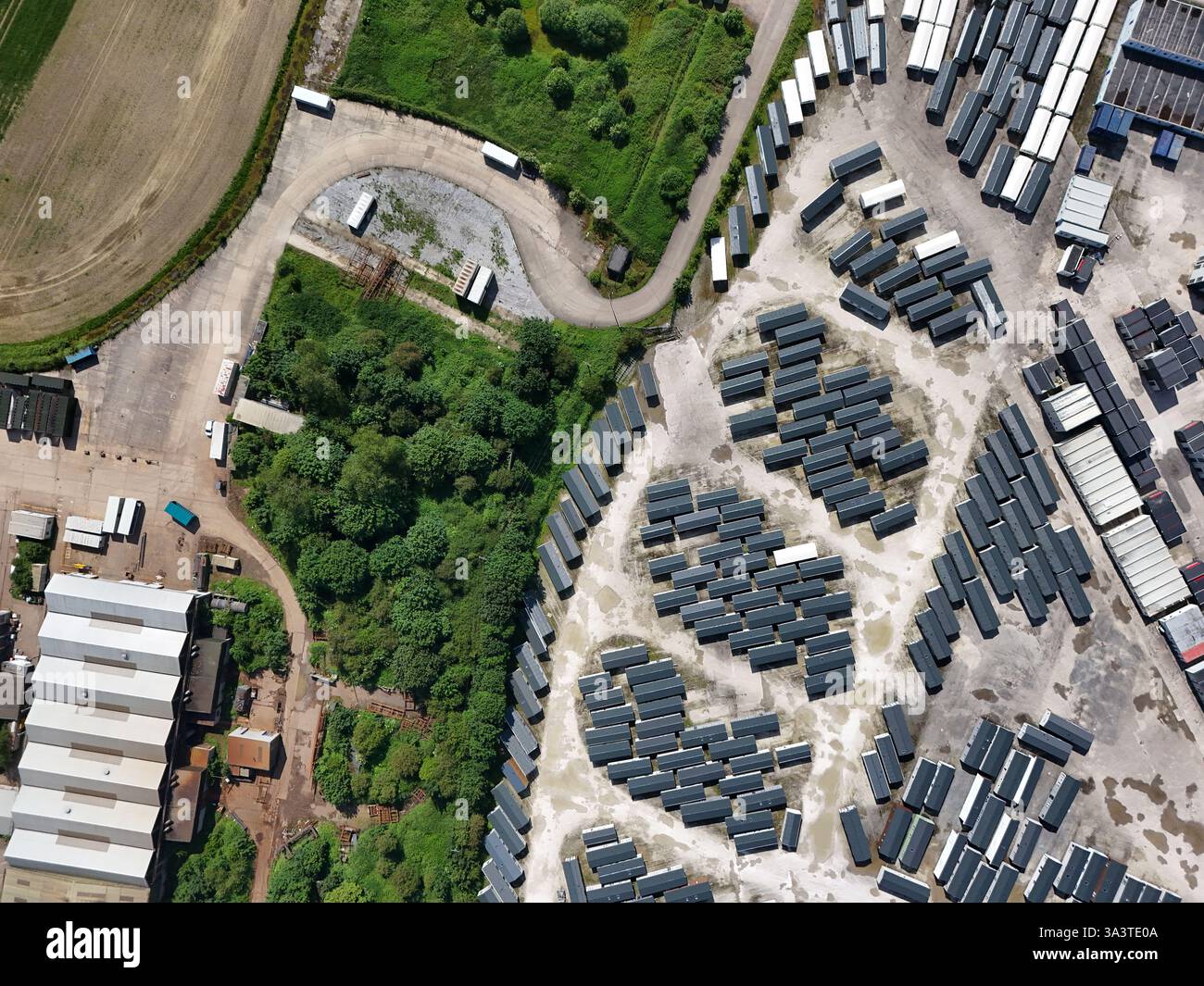 aerial view of World war two military airfield. Forma military bomber ...