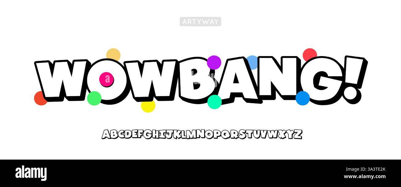 Bold cartoon typography, playful bubble sans serif letters with dynamic ...