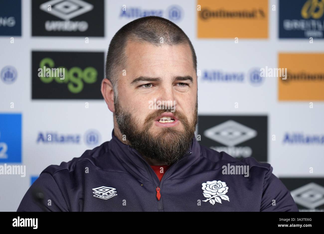 England scrum coach Tom Harrison during a press conference at the Allianz Stadium, Twickenham ...
