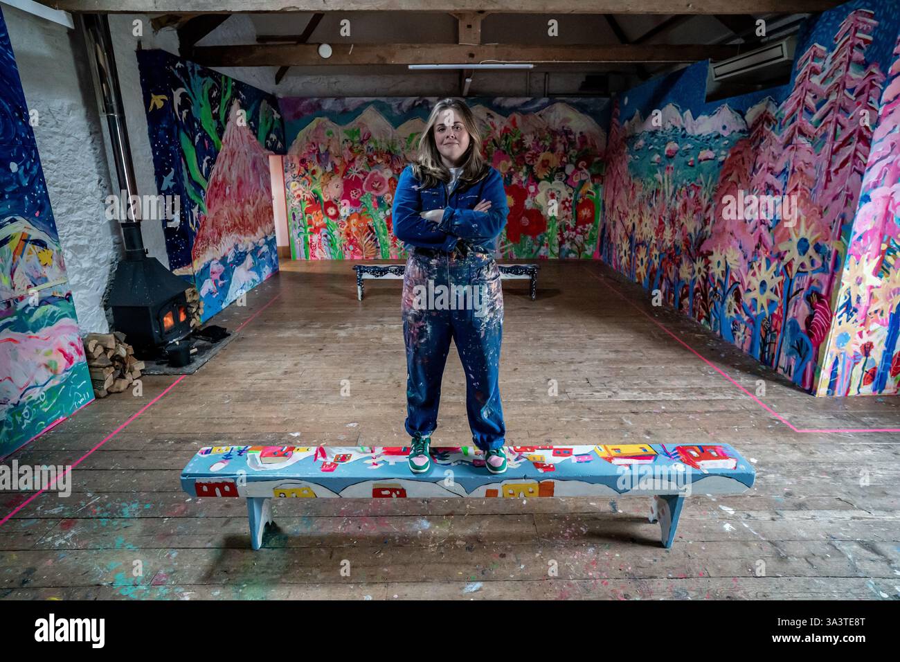 Contemporary artist Emily Powell during a preview at Ullacombe Farm in ...