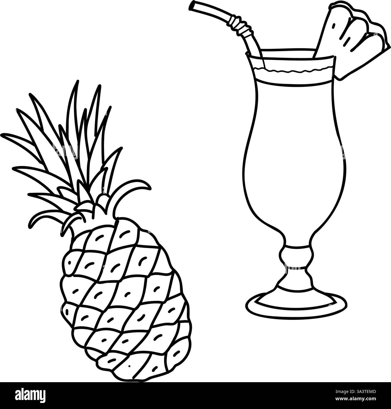Set of Pina Colada Cocktail with Straw and Pineapple. Tropical Summer ...