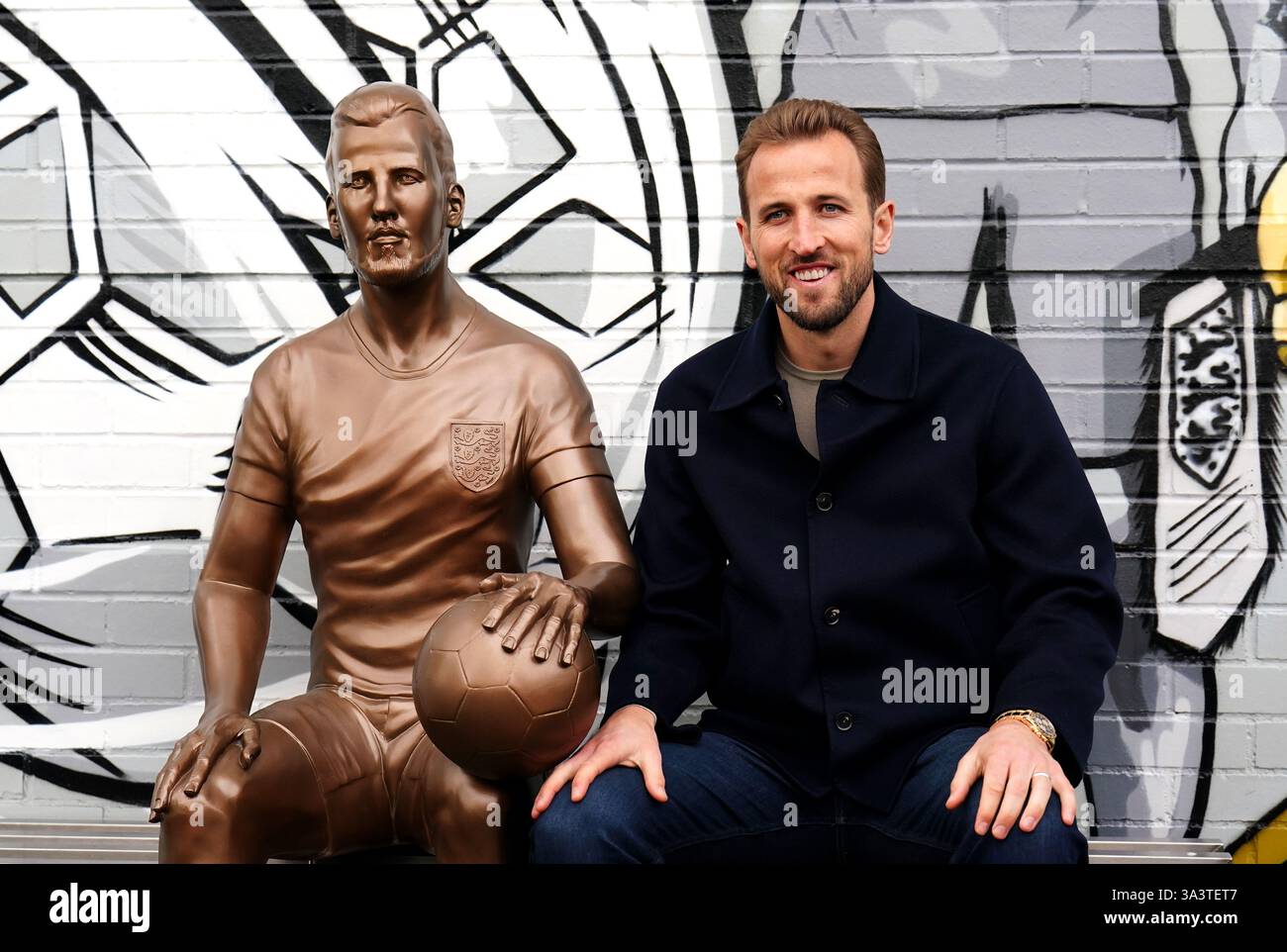 Harry Kane during the unveiling of a statue of himself at The Peter May ...