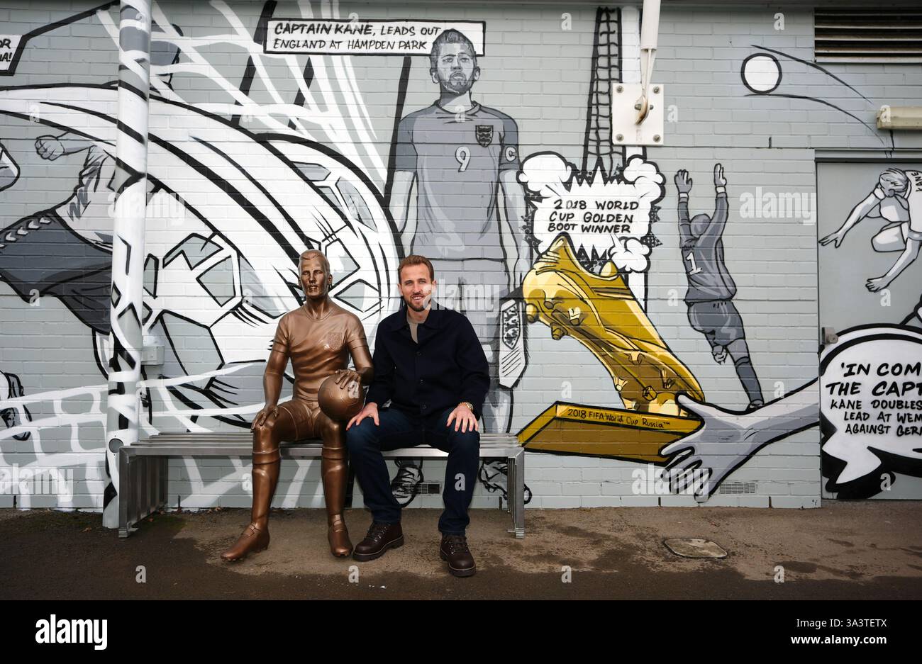 Harry Kane during the unveiling of a statue of himself at The Peter May ...