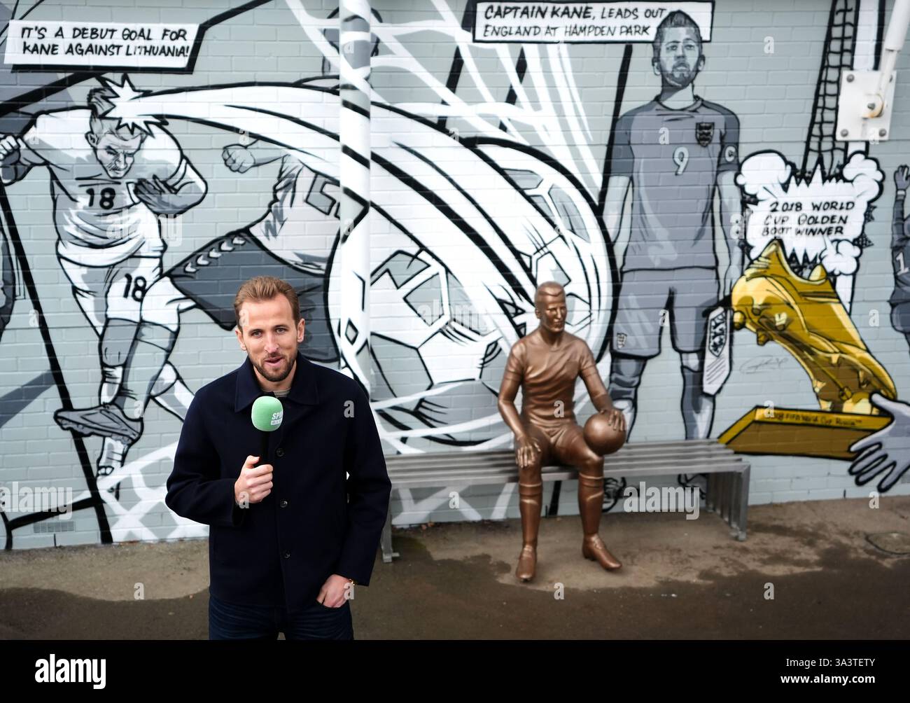 Harry Kane following the unveiling of a statue of himself at The Peter ...