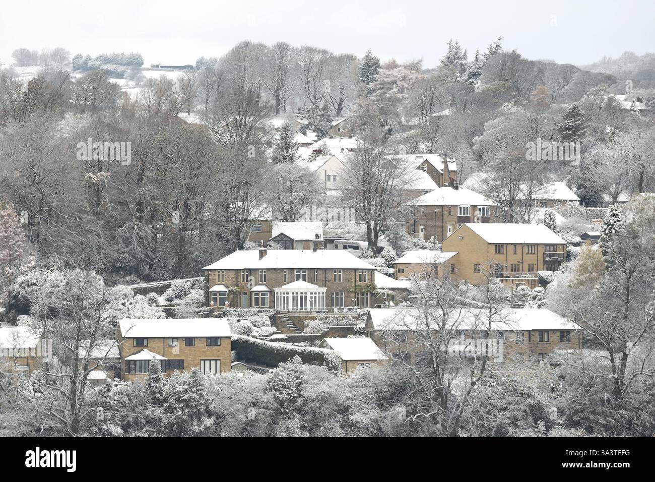 A general view of the snow in Holmfirth, west Yorkshire. The UK is ...