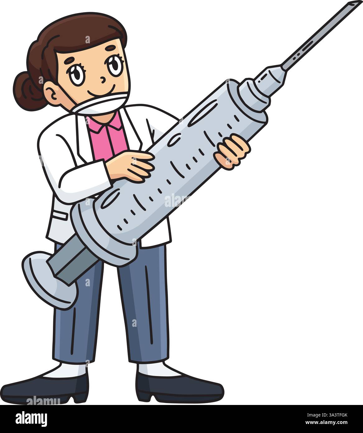 Female Doctor with a Giant Syringe Cartoon Clipart Stock Vector Image ...