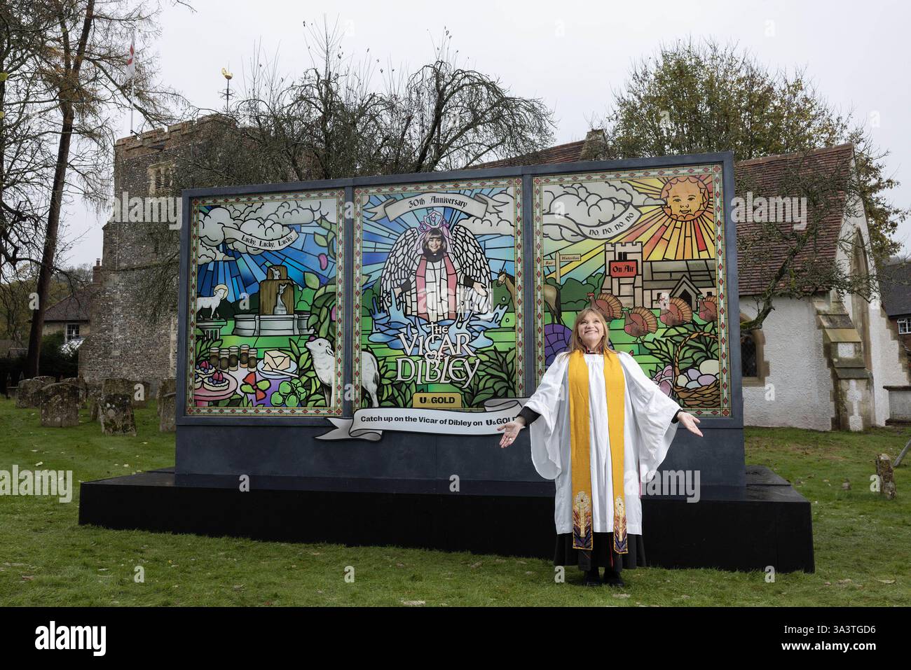 EDITORIAL USE ONLY The Reverend Kate Bottley unveils a stained-glass ...