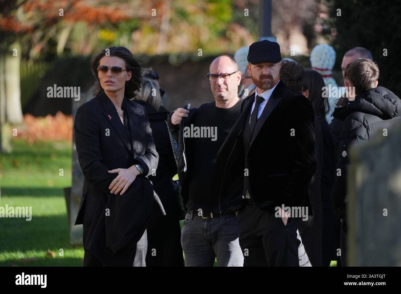 Damian Hurley (left) arrives for the funeral service of One Direction ...