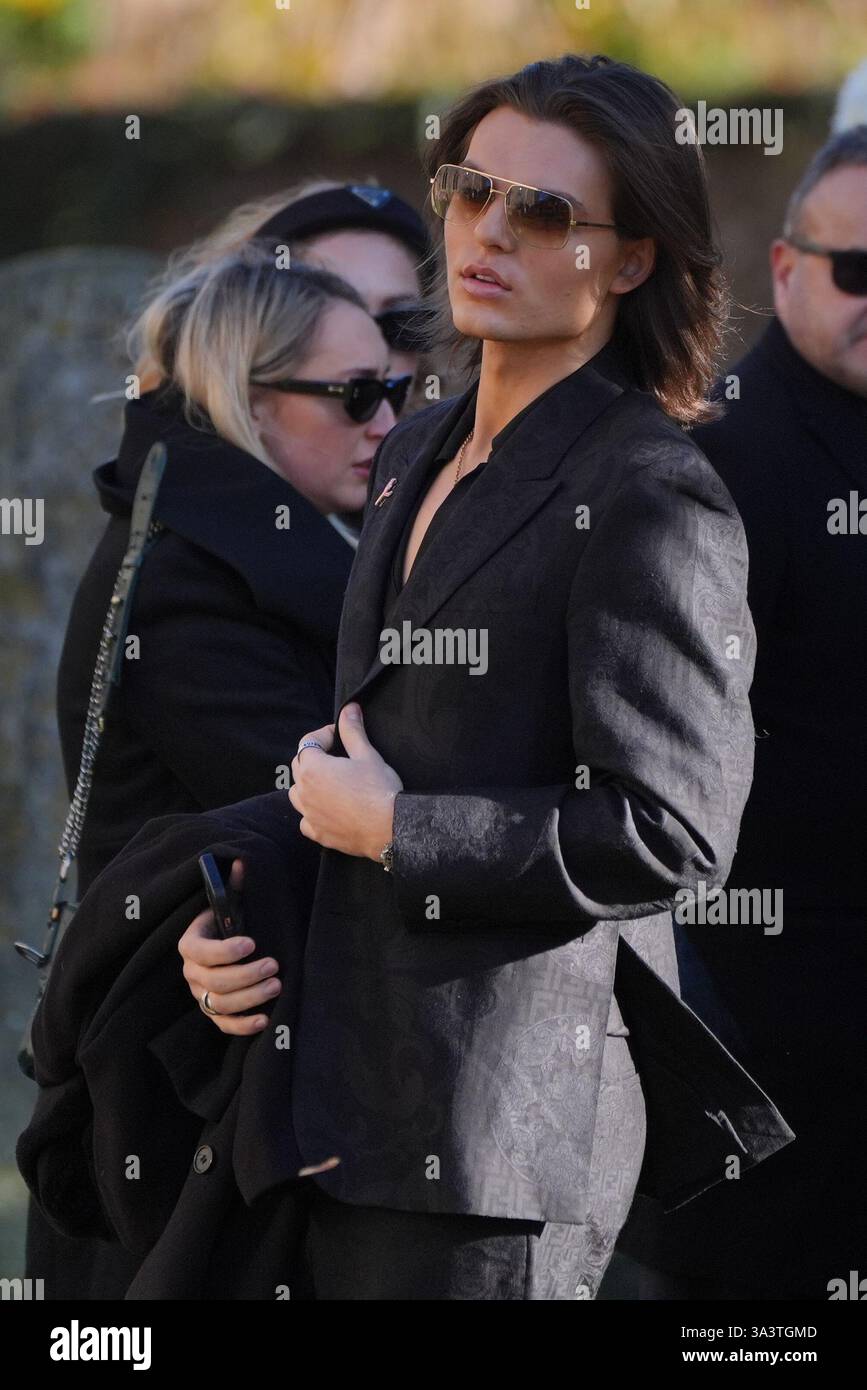 Damian Hurley arrives for the funeral service of One Direction singer ...