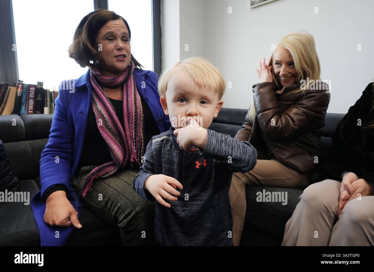 Sinn Fein President Mary Lou McDonald (left) with service users Ace ...
