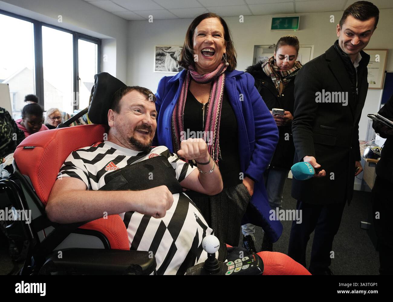 Sinn Fein President Mary Lou McDonald with service user Shane Rothwell ...