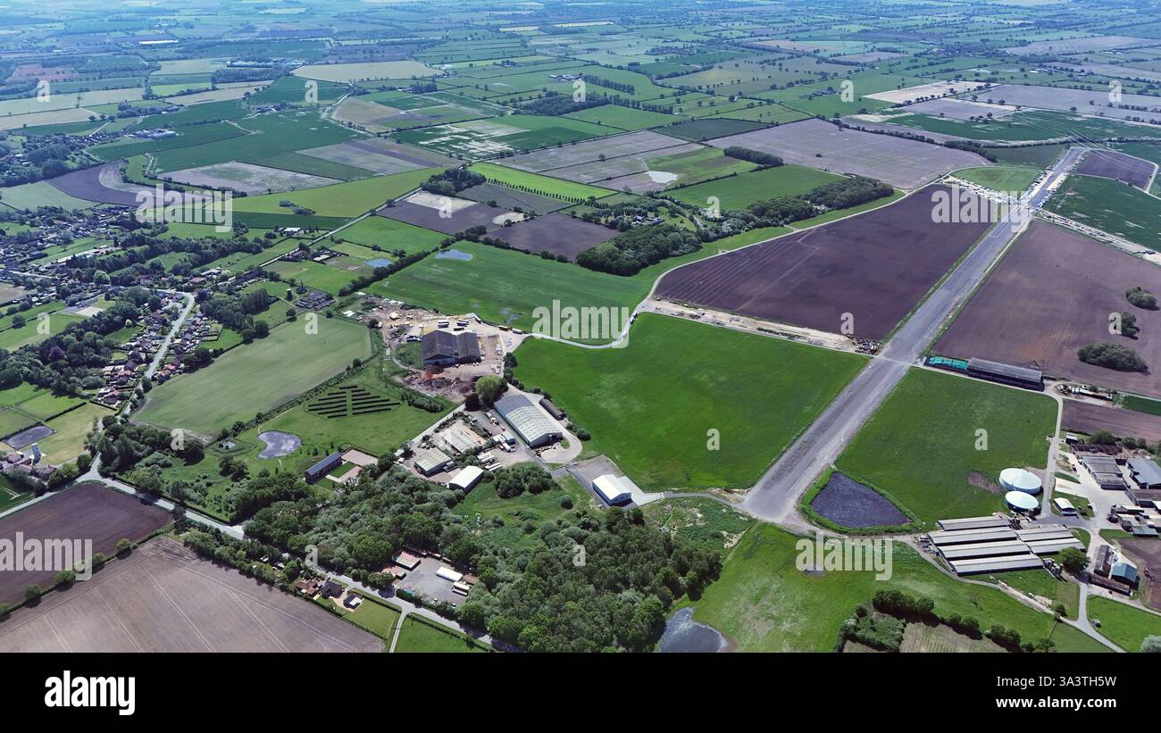 aerial view of RAF Melbourne forma ww2 military airfield main runway ...